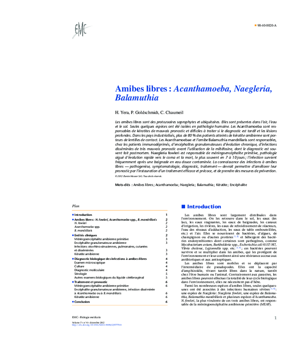 (PDF) Amibes libres : Acanthamoeba, Naegleria, Balamuthia