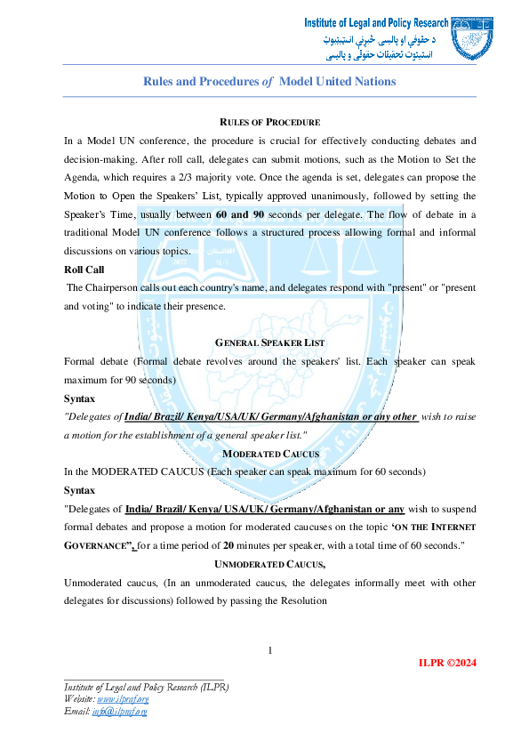 (PDF) Rules and Procedures of Model United Nations