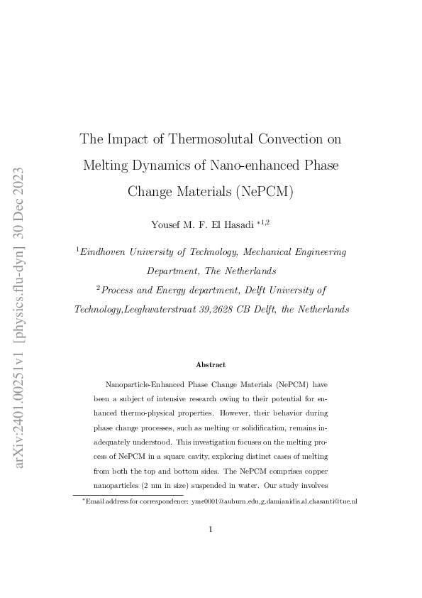 (PDF) The Impact of Thermosolutal Convection on Melting Dynamics of Nano-enhanced Phase Change ...