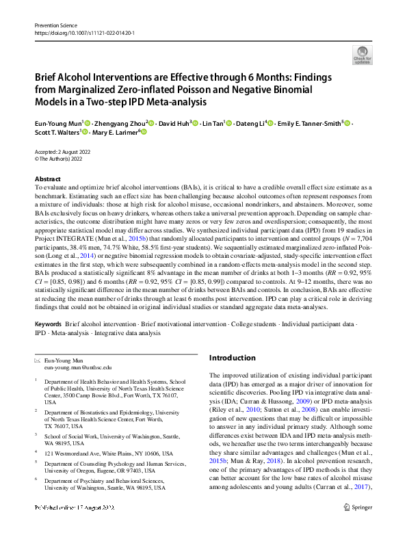 (PDF) Brief Alcohol Interventions are Effective through 6 Months ...
