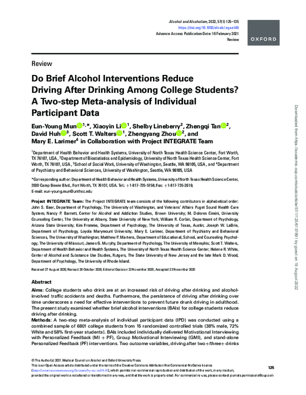(PDF) Do Brief Alcohol Interventions Reduce Driving After Drinking ...