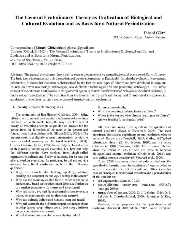 (PDF) The General Evolutionary Theory as Unification of Biological and ...