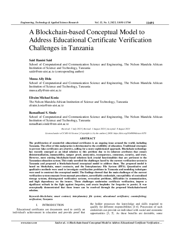 Pdf A Blockchain Based Conceptual Model To Address Educational Certificate Verification