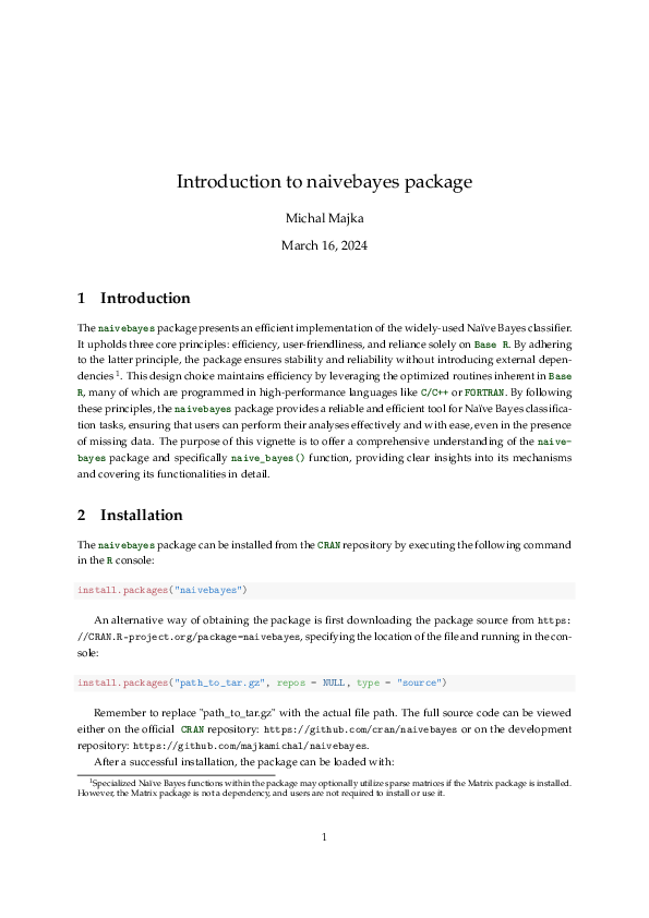 (PDF) Introduction to naivebayes Package