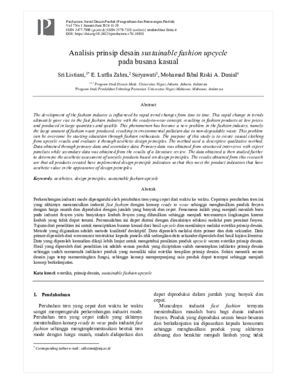 (PDF) Analisis prinsip desain sustainable fashion upcycle pada busana ...