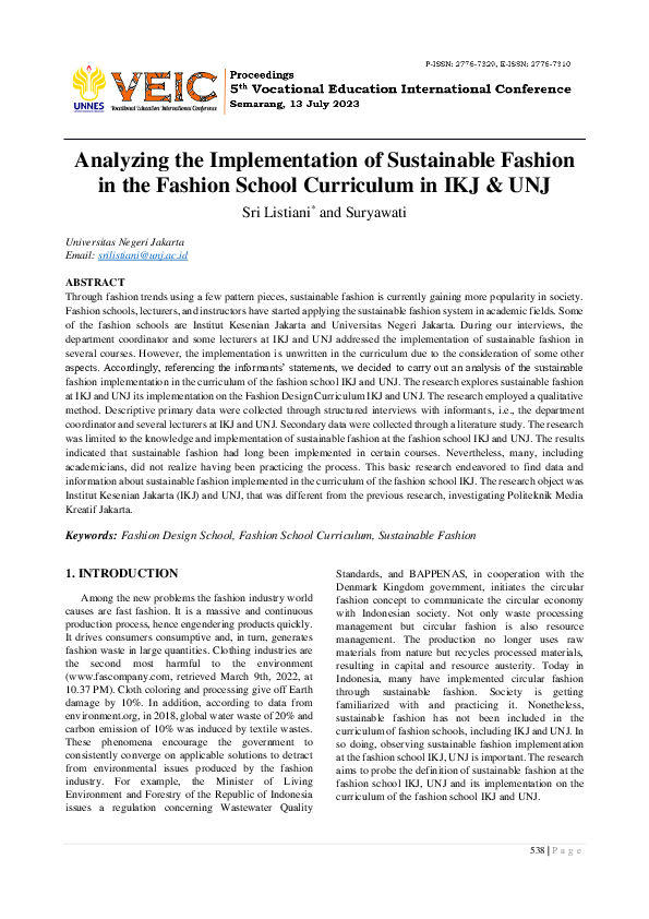 (PDF) Analyzing the Implementation of Sustainable Fashion in the ...