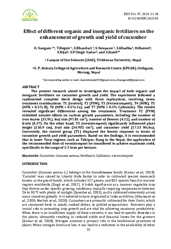 (PDF) Effect of different organic and inorganic fertilizers on the enhancement of growth and ...
