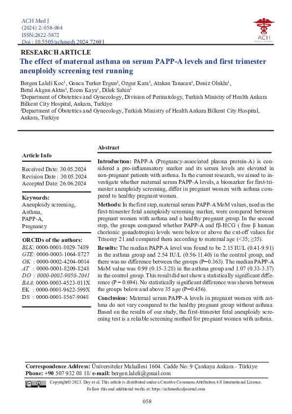 (PDF) The effect of maternal asthma on serum PAPP-A levels and first ...