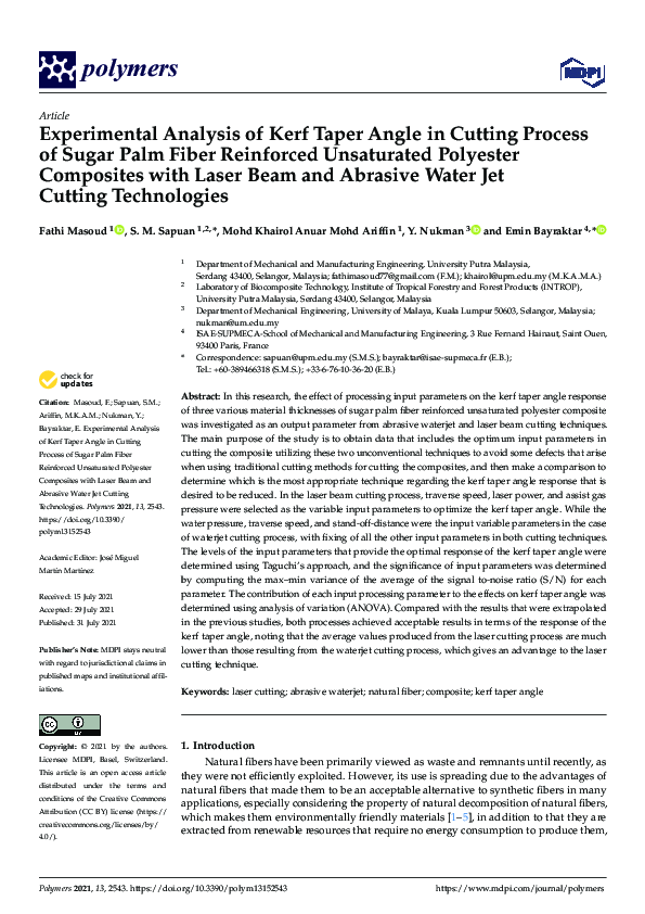 Pdf Experimental Analysis Of Kerf Taper Angle In Cutting Process Of Sugar Palm Fiber