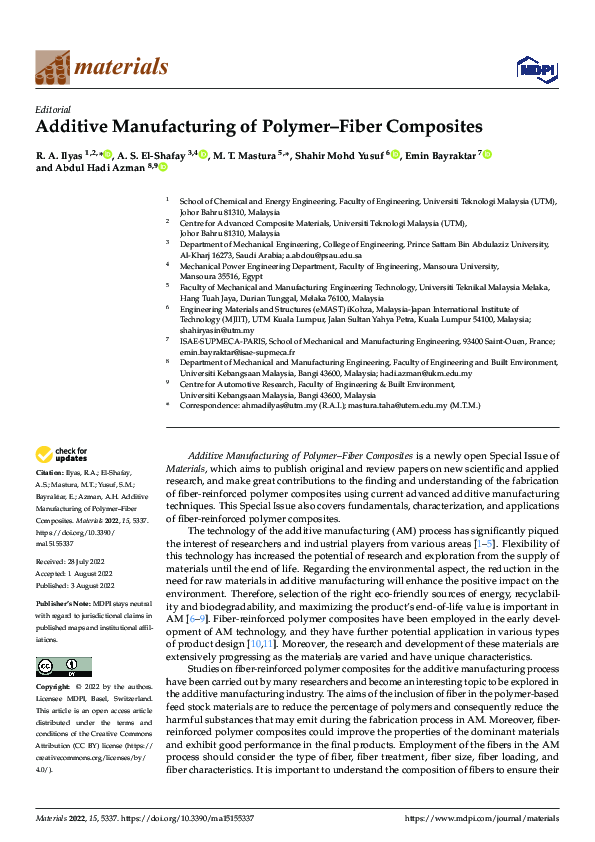 (PDF) Additive Manufacturing of Polymer–Fiber Composites