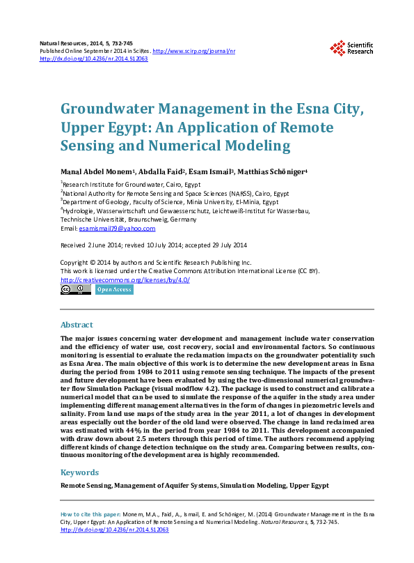 (PDF) Groundwater Management in the Esna City, Upper Egypt: An Application of Remote Sensing and ...