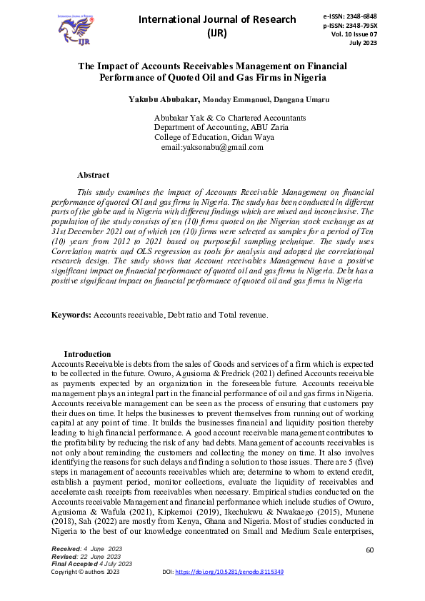 (PDF) The Impact of Accounts Receivables Management on Financial ...