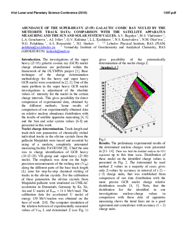 (PDF) Abundance of the SuperHeavy (Z>55) Galactic Cosmic Ray Nuclei by ...