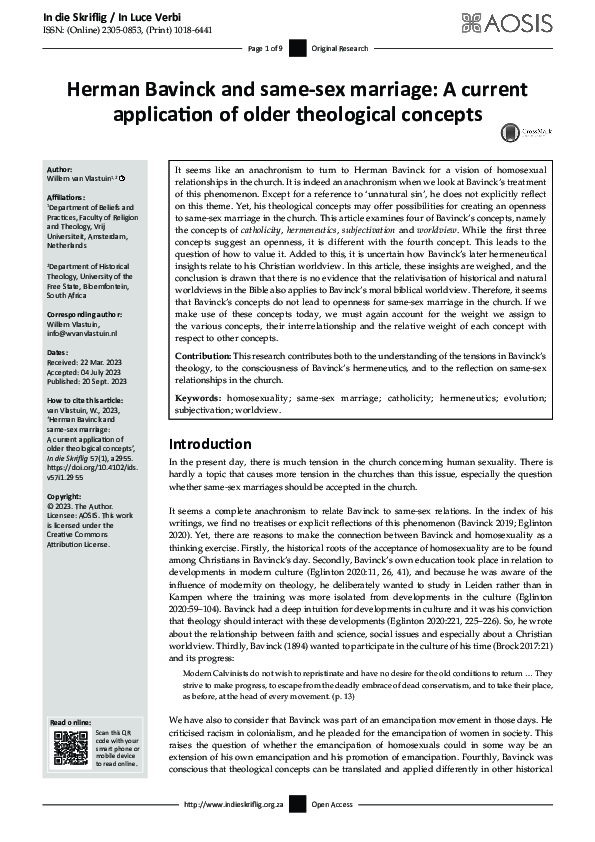 (PDF) Herman Bavinck and same-sex marriage: A current application of ...