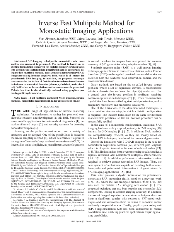 (PDF) Inverse Fast Multipole Method for Monostatic Imaging Applications