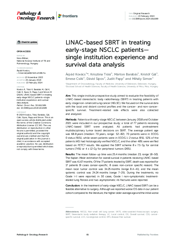 (PDF) LINAC-based SBRT in treating early-stage NSCLC patients—single ...