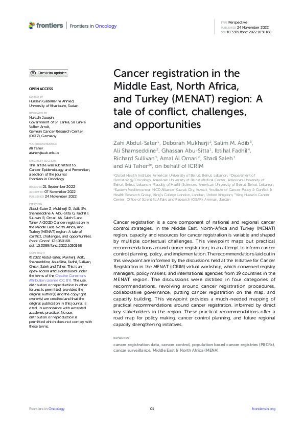 (PDF) Cancer registration in the Middle East, North Africa, and Turkey ...
