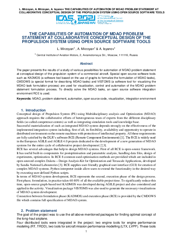 (PDF) The Capabilities of Automation of Mdao Problem Statement at ...