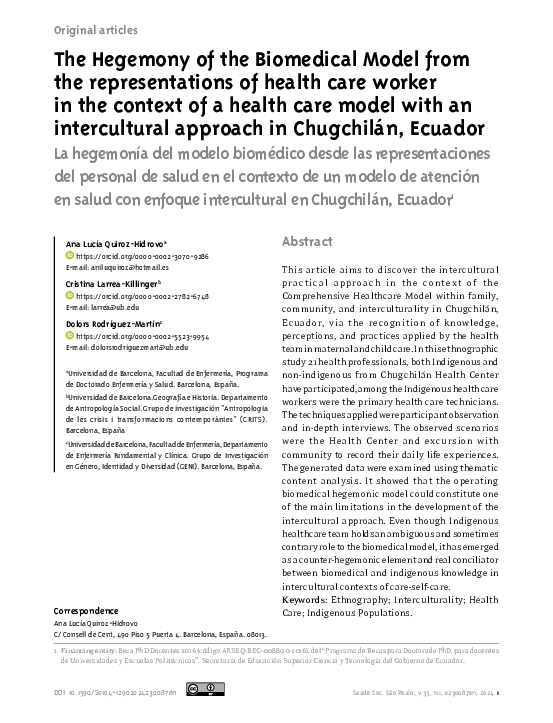 (PDF) The Hegemony of the Biomedical Model from the representations of ...