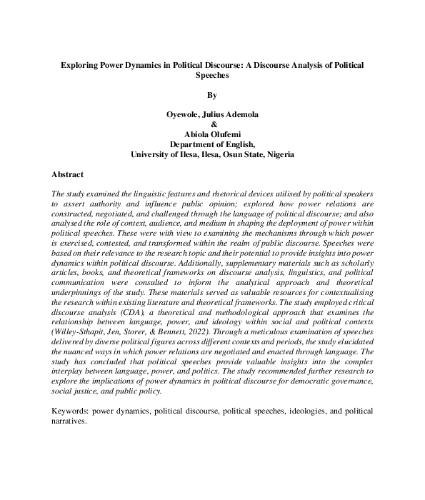 (PDF) Exploring Power Dynamics in Political Discourse: A Discourse ...