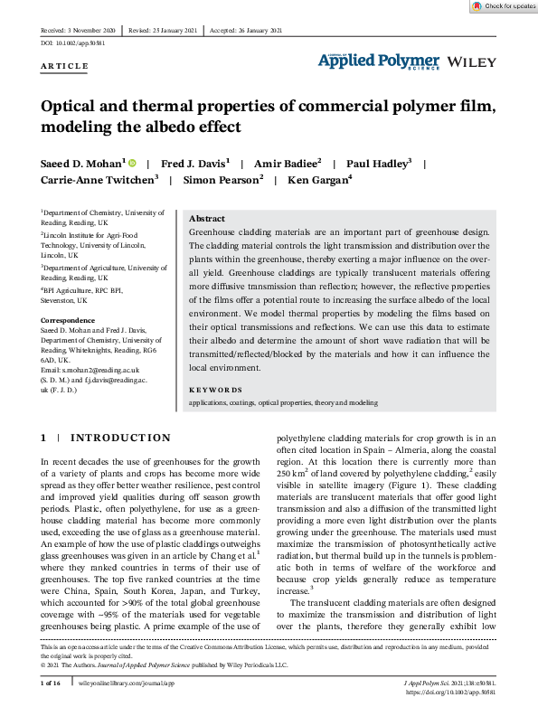 (PDF) Optical and thermal properties of commercial polymer film ...
