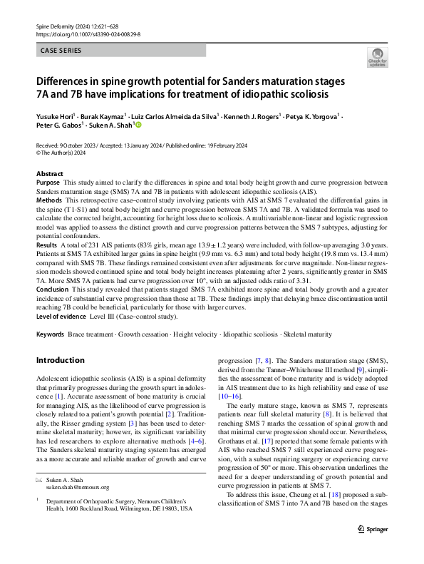 (PDF) Differences in spine growth potential for Sanders maturation ...