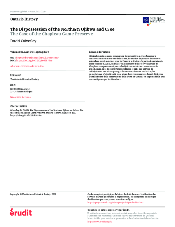 (PDF) The Dispossession of the Northern Ojibwa and Cree
