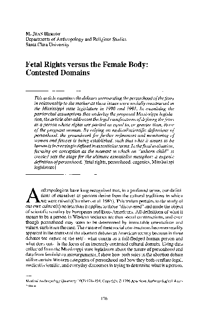 (PDF) Fetal Rights versus the Female Body: Contested Domains