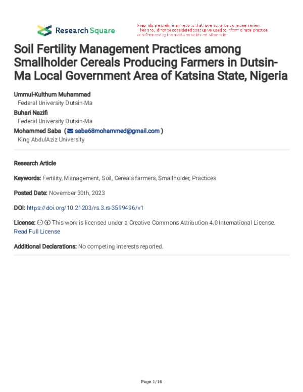(PDF) Soil Fertility Management Practices among Smallholder Cereals ...