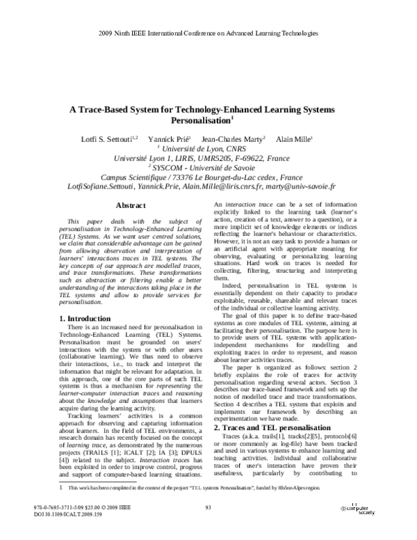 (PDF) A Trace-Based System for Technology-Enhanced Learning Systems Personalisation