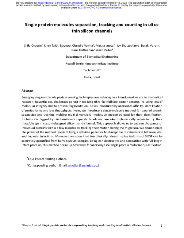 (PDF) Single protein molecules separation, tracking and counting in ...
