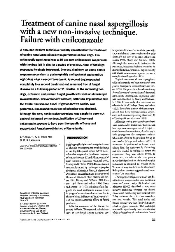 (PDF) Treatment of canine nasal aspergillosis with a new non‐invasive ...