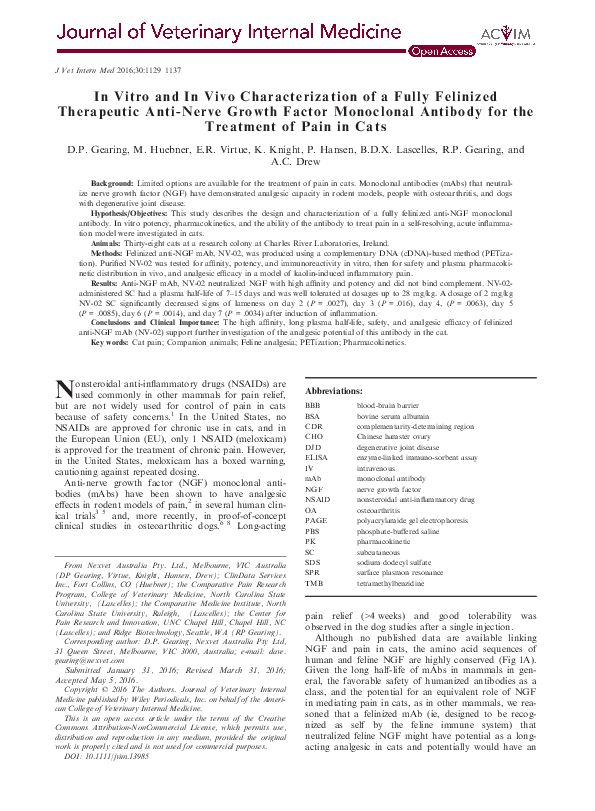 (PDF) In Vitro and In Vivo Characterization of a Fully Felinized ...