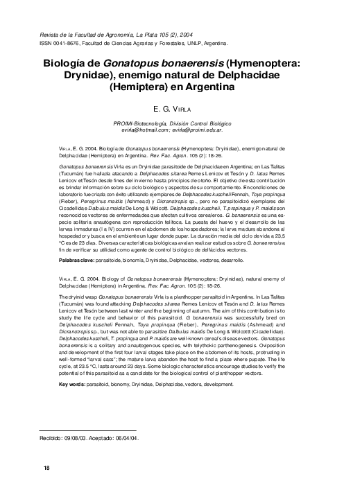(PDF) Biología de Gonatopus bonaerensis (Hymenoptera: Drynidae ...