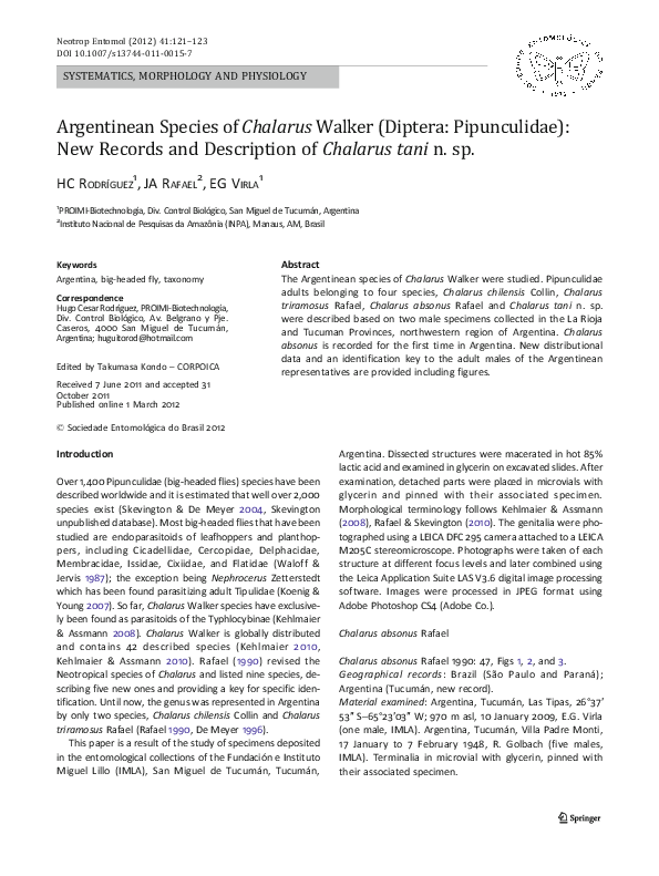 (PDF) Argentinean Species of Chalarus Walker (Diptera: Pipunculidae ...