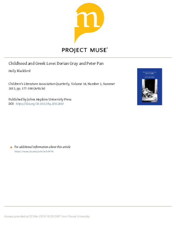 (PDF) Childhood and Greek Love: Dorian Gray and Peter Pan