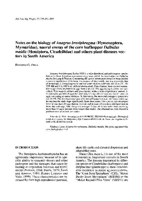 (PDF) Notes on the biology of Anagrus breviphragma (Hymenoptera ...