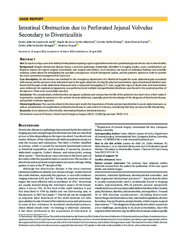 (PDF) Intestinal Obstruction due to Perforated Jejunal Volvulus ...
