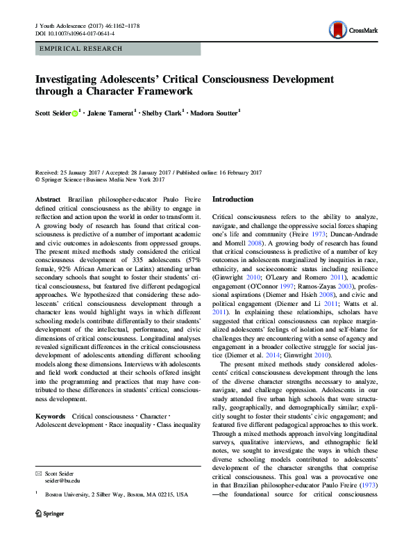 (PDF) Investigating Adolescents’ Critical Consciousness Development ...