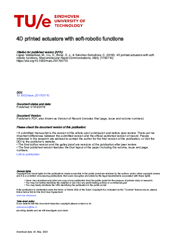 (PDF) 4D Printed Actuators with Soft‐Robotic Functions