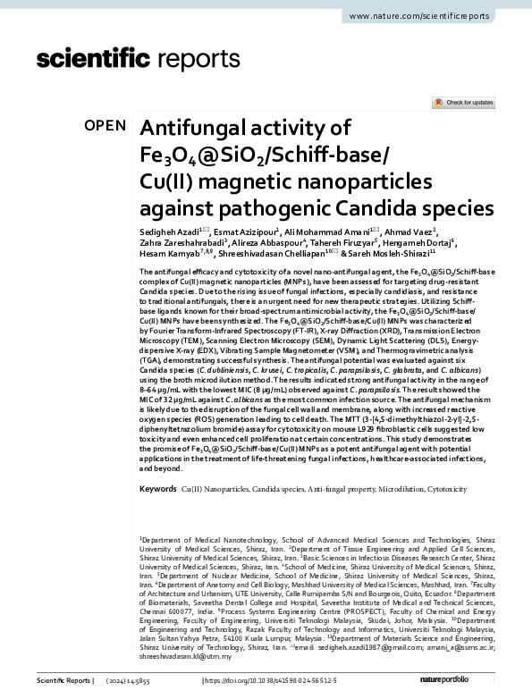 (PDF) Antifungal activity of Fe3O4@SiO2/Schiff-base/Cu(II) magnetic ...