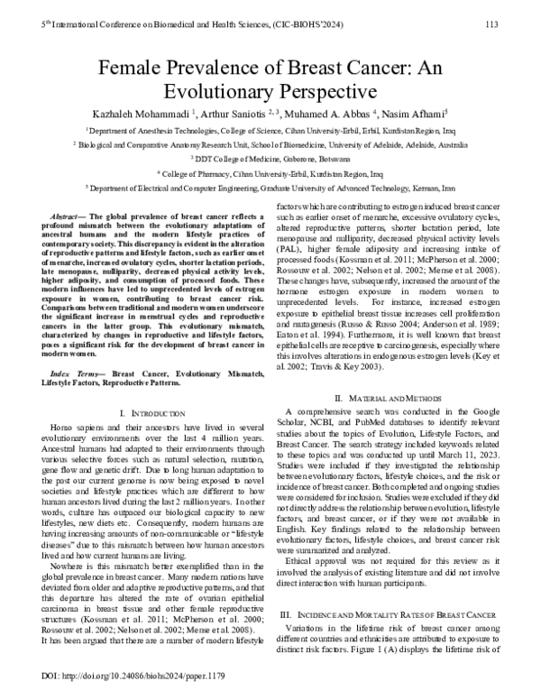 (PDF) Female Prevalence of Breast Cancer: An Evolutionary Perspective