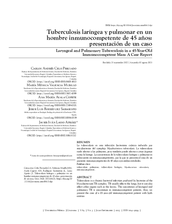 (PDF) Tuberculosis laríngea y pulmonar en un hombre inmunocompetente de ...