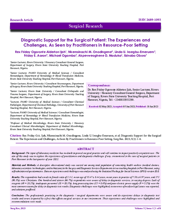 (PDF) Diagnostic Support for the Surgical Patient: The Experiences and ...