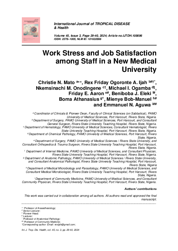 (PDF) Work Stress and Job Satisfaction among Staff in a New Medical ...