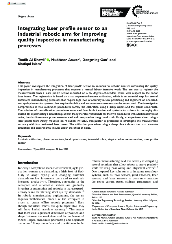 (PDF) Integrating laser profile sensor to an industrial robotic arm for improving quality ...