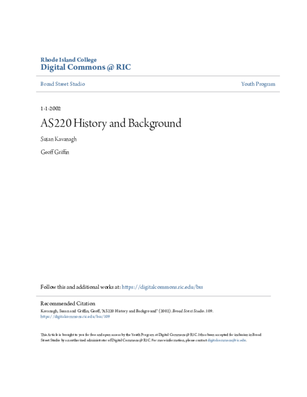 (PDF) AS220 History and Background