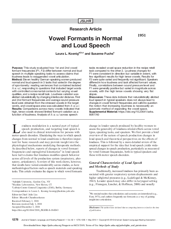 (PDF) Vowel Formants in Normal and Loud Speech