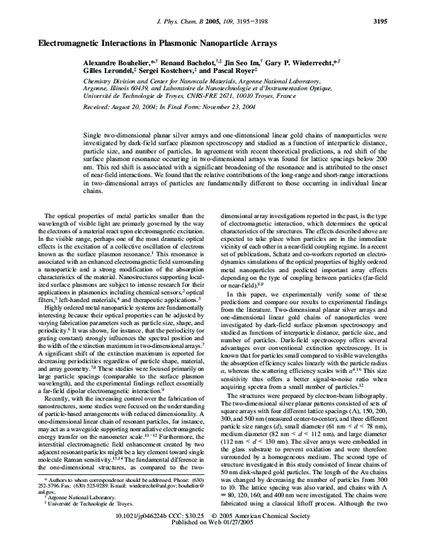 (PDF) Electromagnetic Interactions in Plasmonic Nanoparticle Arrays