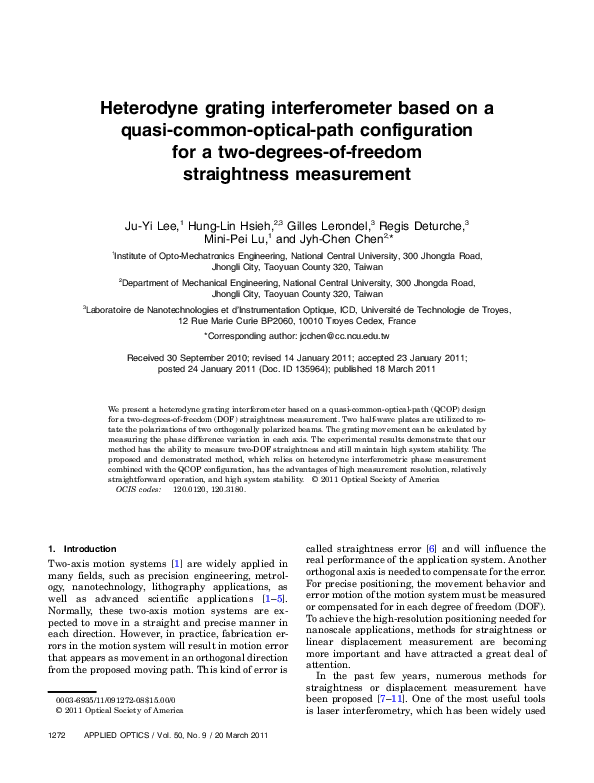 (PDF) Heterodyne grating interferometer based on a quasi-common-optical-path configuration for a ...